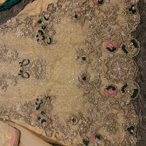 Dresses | Gold Embroidered Net Outfit With Green Pants And Net Dupatta ...